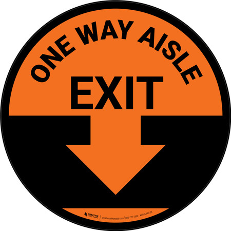 One Way Aisle Exit with Arrow Orange Circular - Floor Sign