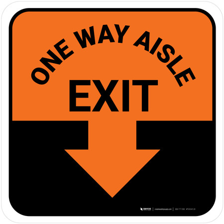 One Way Aisle Exit with Arrow Orange Square - Floor Sign