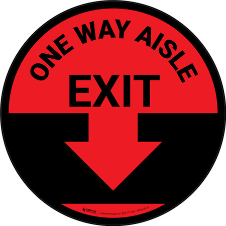 One Way Aisle Exit with Arrow Red Circular - Floor Sign