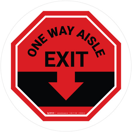 One Way Aisle Exit with Arrow Stop Circular - Floor Sign