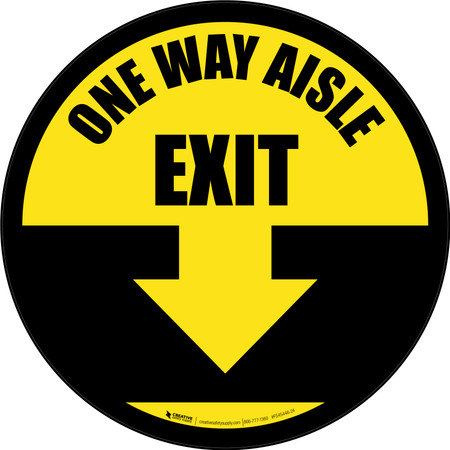 One Way Aisle Exit with Arrow Yellow Circular - Floor Sign