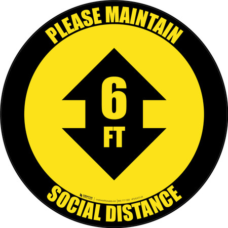 Please Maintain Social Distance with Arrow Black Border Circular ...