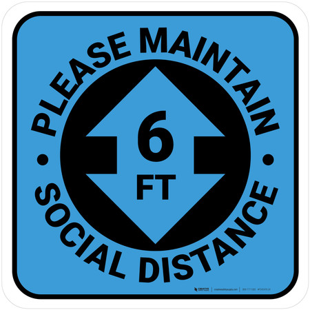 Please Maintain Social Distance with Arrow Blue Square - Floor Sign