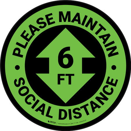 Please Maintain Social Distance with Arrow Green Circular - Floor Sign