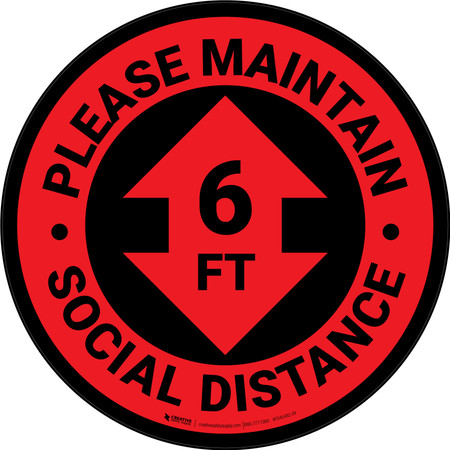 Please Maintain Social Distance with Arrow Red Circular - Floor Sign