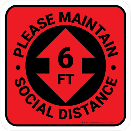 Please Maintain Social Distance with Arrow Red Square - Floor Sign