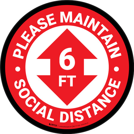 Please Maintain Social Distance with Arrow Red/White Circular - Floor Sign