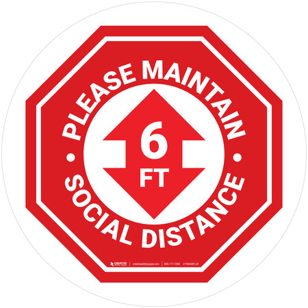 Please Maintain Social Distance with Arrow Stop Circular - Floor Sign ...