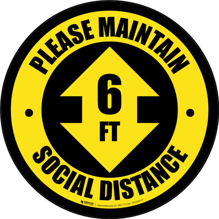 Please Maintain Social Distance with Arrow Yellow Circular - Floor Sign