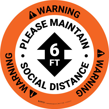 Warning: Please Maintain Social Distance with Arrow Circular - Floor Sign