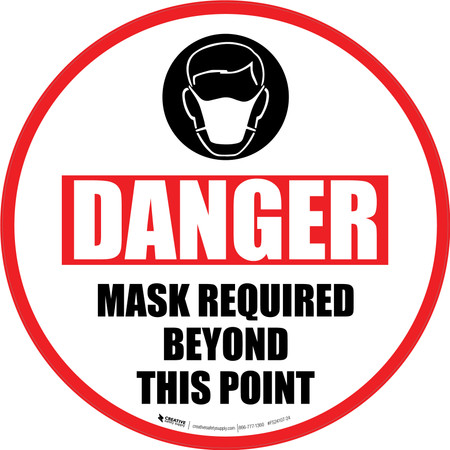 Danger: Mask Required Beyond This Point with Icon v2 Circular - Floor Sign