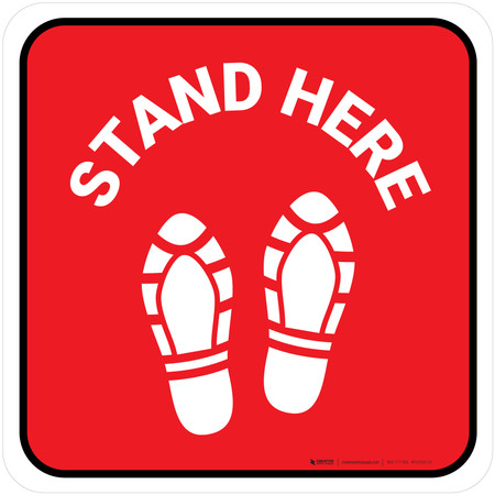 Stand Here with Shoe Prints Red Square - Floor Sign