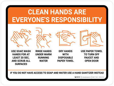 Clean Hands Are Everyones Responsibility with Icons Orange Landscape ...