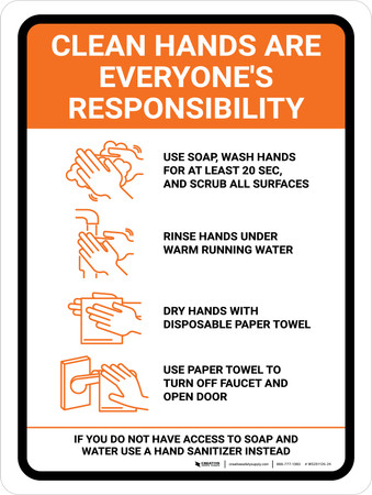 Clean Hands Are Everyones Responsibility with Icons Orange Portrait ...
