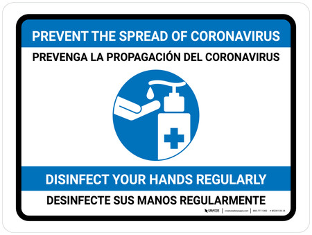 Prevent Coronavirus - Disinfect Hands Bilingual Spanish with Icon ...