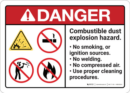Danger: Combustible Dust Explosion Reminder ANSI - Wall Sign