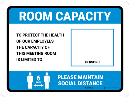 Room Capacity: Maintain Social Distance with Icon Blue Landscape - Wall Sign