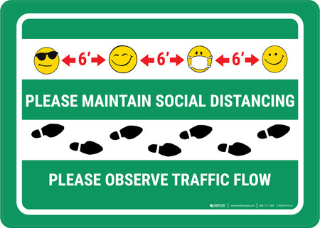 Maintain Distance Observe Flow with Emoji Green - Wall Sign
