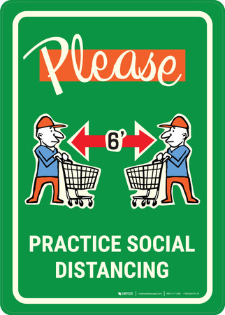 Please Practice Social Distancing with Emoji Shoper Green - Wall Sign