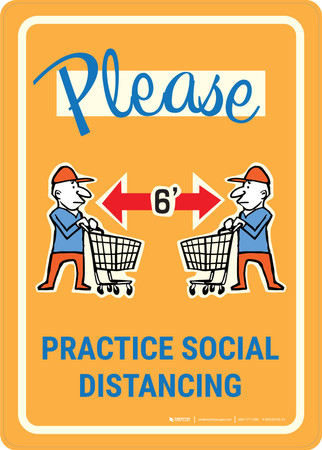 Please Practice Social Distancing with Emoji Shoper Yellow - Wall Sign