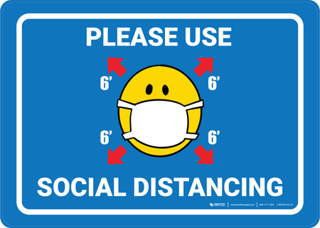 Please Use Social Distancing Emoji Blue - Wall Sign