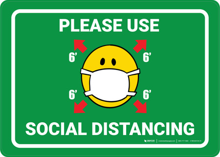 Please Use Social Distancing Emoji Green - Wall Sign