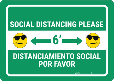 Social Distancing Please with Sunglasses Bilingual Spanish Emoji Green ...