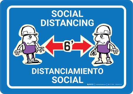 Social Distancing Bilingual Spanish with Cartoon Bilingual Spanish Blue ...
