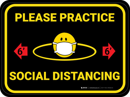 Please Practice Social Distancing Facemask Emoji Black - Floor Sign