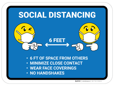 Social Distancing 6 Feet with Emojis Blue