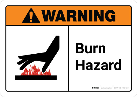 Warning: Burn Hazard with Icon ANSI Landscape - Wall Sign