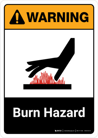 Warning: Burn Hazard with Icon ANSI Portrait - Wall Sign