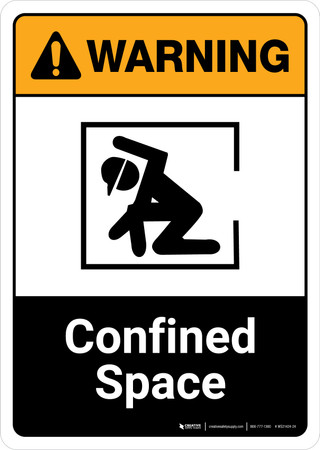 Warning: Confined Space with Icon ANSI Portrait - Wall Sign