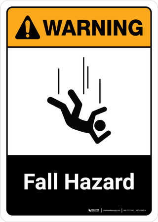 Warning: Fall Hazard with Icon ANSI Portrait - Wall Sign