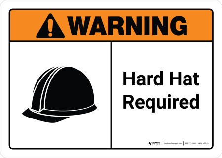 Warning: Hard Hat Required with Icon ANSI Landscape - Wall Sign