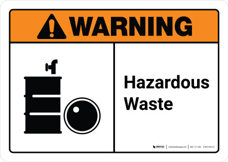 Warning: Hazardous Waste with Icon ANSI Landscape - Wall Sign ...