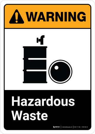 Warning: Hazardous Waste with Icon ANSI Portrait - Wall Sign