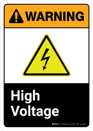 Warning: High Voltage with Icon ANSI Portrait - Wall Sign