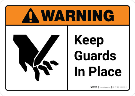 Warning: Keep Guards in Place with Icon ANSI Landscape - Wall Sign