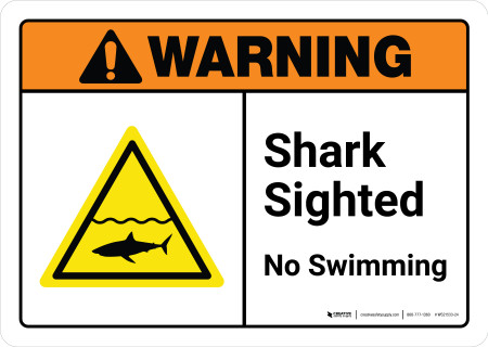 Warning: Shark Sighted No Swimming with Icon ANSI Landscape - Wall Sign