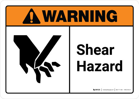 Warning: Shear Hazard with Icon ANSI Landscape - Wall Sign