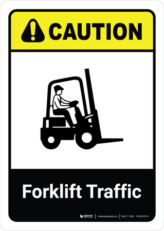 Caution: Forklift Traffic with Icon ANSI Portrait - Wall Sign
