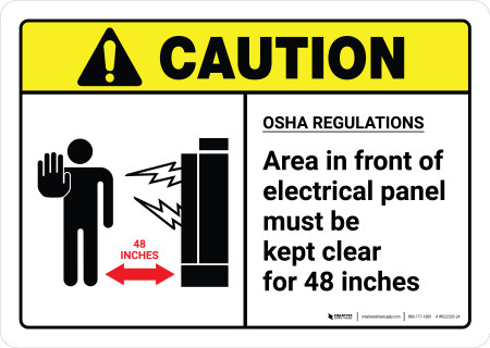 Caution: OSHA Regulations Electrical Panel Keep Clear with Icon ANSI ...