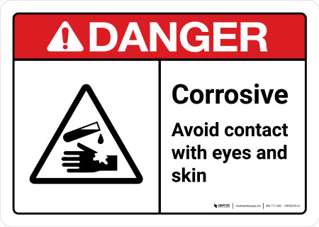 Danger: Corrosive Avoid Contact Wth Eyes And Skin with Icon ANSI ...