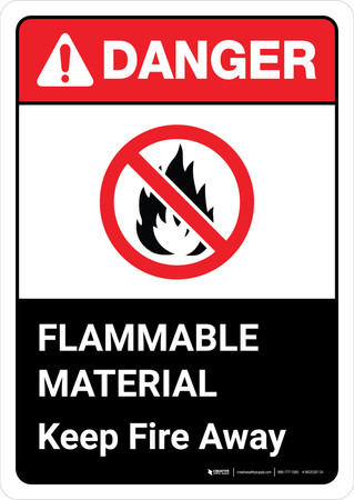 Danger: Flammable Material Sign Keep Away with Icon ANSI Portrait ...