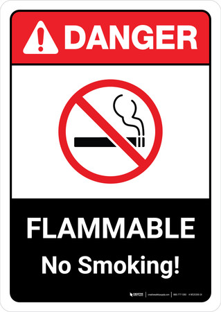 Danger: Flammable No Smoking Sign with Icon ANSI Portrait - Wall Sign