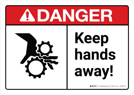 Danger: Keep Hands Away with Icon ANSI Landscape - Wall Sign