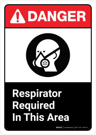 Danger: Respirator Required Area Sign with Icon ANSI Portrait - Wall Sign