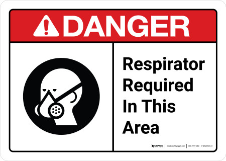 Danger: Respirator Required in This Area with Icon ANSI Landscape ...