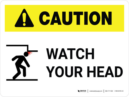 Caution: Watch Your Head White with Icon Landscape - Wall Sign ...